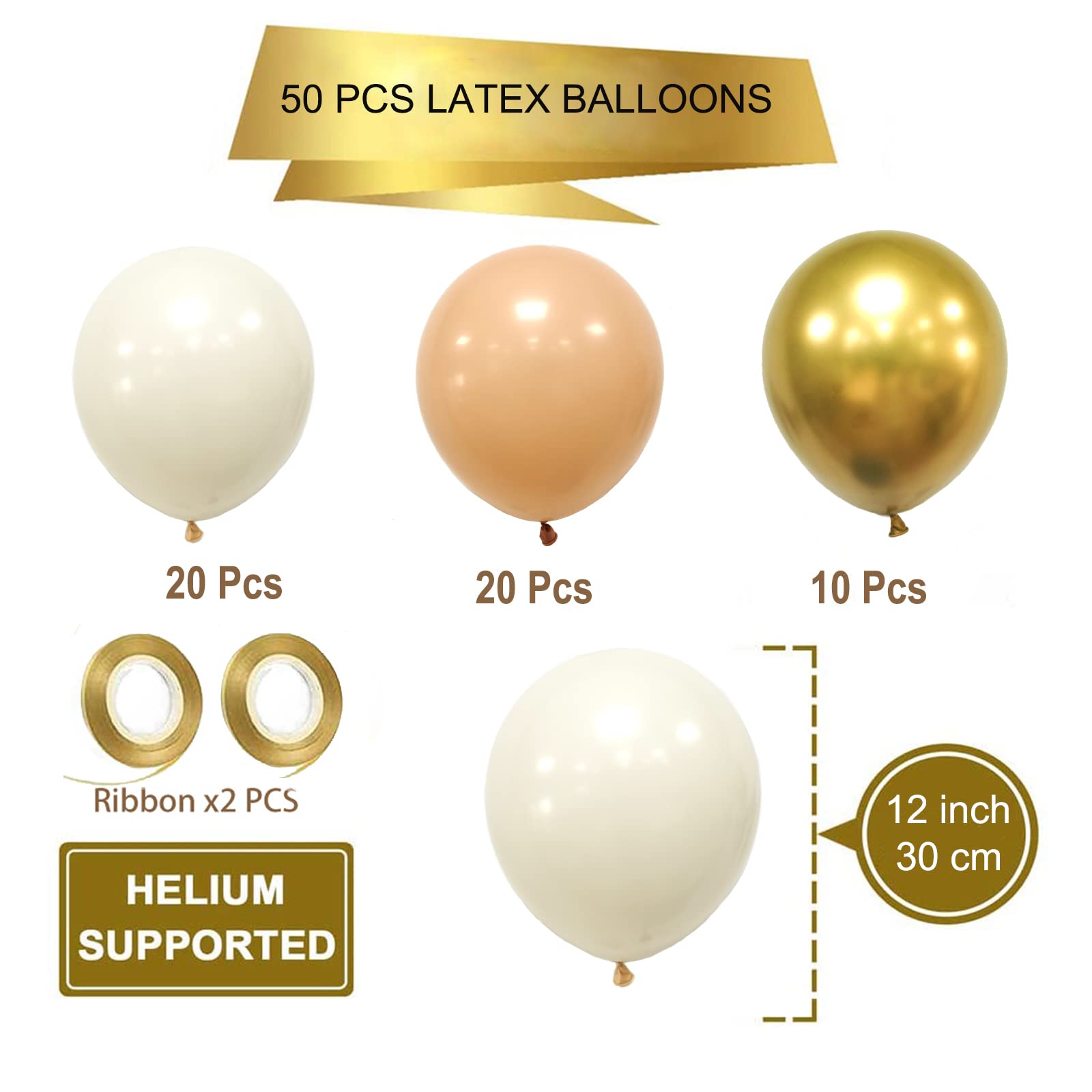 Blush Gold Beige Neutral Balloons, 50pcs 12 inch Neutral Balloons Blush Gold Beige Latex Balloons for Birthday Wedding Baby Shower Bride Party Decoration