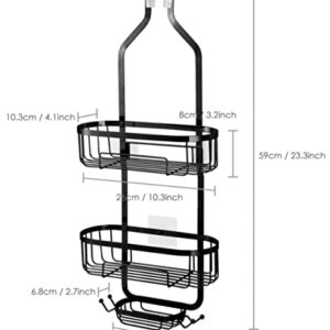 Innovatronic Bathroom Hanging Shower Organizer, Over Head Shower Caddy Basket with Hooks for Razor and Sponge, Rustproof, Anti-Swing (Black)