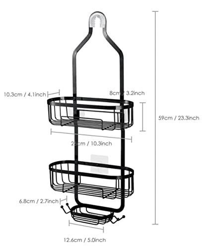 Innovatronic Bathroom Hanging Shower Organizer, Over Head Shower Caddy Basket with Hooks for Razor and Sponge, Rustproof, Anti-Swing (Black)