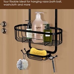 Innovatronic Bathroom Hanging Shower Organizer, Over Head Shower Caddy Basket with Hooks for Razor and Sponge, Rustproof, Anti-Swing (Black)