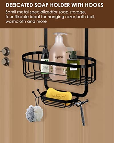 Innovatronic Bathroom Hanging Shower Organizer, Over Head Shower Caddy Basket with Hooks for Razor and Sponge, Rustproof, Anti-Swing (Black)