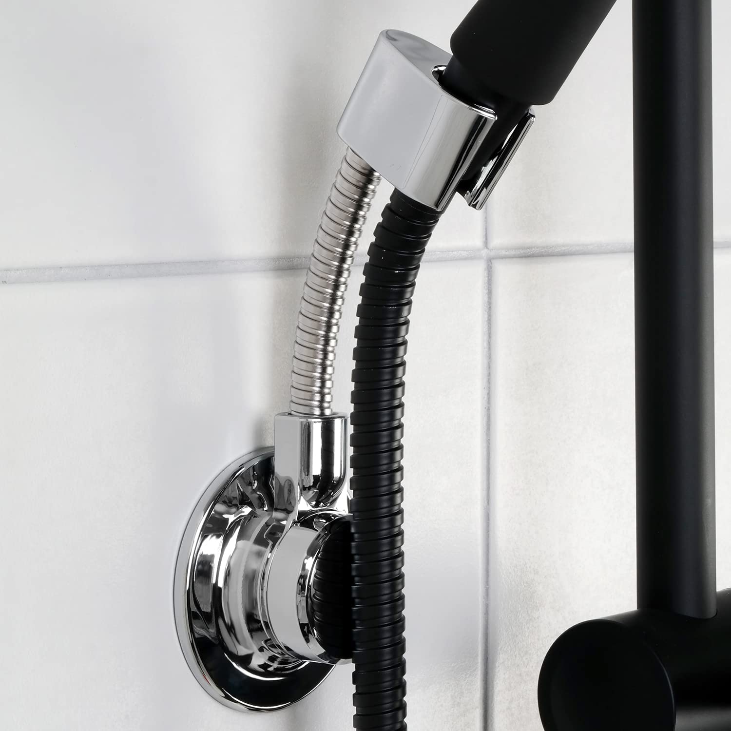 BathBeyond Adjustable Shower Head Holder - Universal Wall Mount with Flexible Vacuum Suction Cup & Adhesive Sticker, Easy Installation for Handheld Showers No-Drill Shower Accessory Shower Head Stand