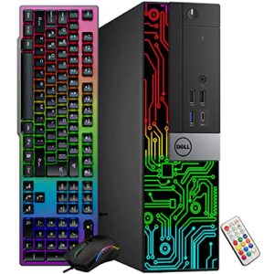 dell computer desktop pc, intel core i5-6500, 16gb ram, 256gb m.2 ssd (fast boot), 1tb hdd, rgb gaming keyboard mouse, wifi, windows 10 professional (renewed)