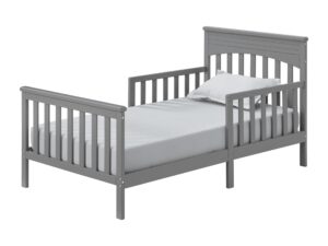 oxford baby harper wood frame toddler bed with guardrails and flat-top -headboard, dove gray