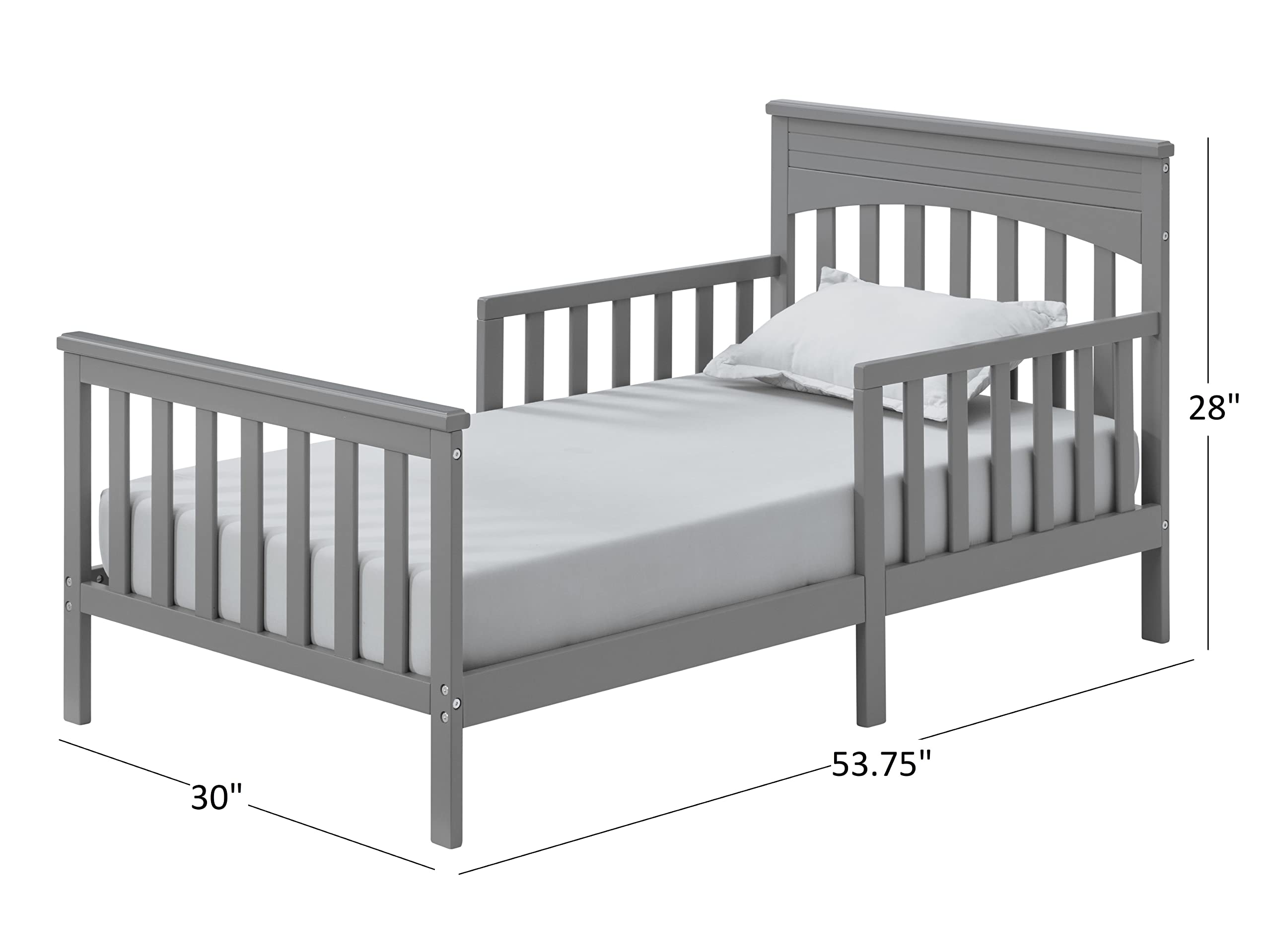 Oxford Baby Harper Wood Frame Toddler Bed with Guardrails and Flat-Top -Headboard, Dove Gray