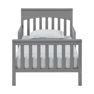 Oxford Baby Harper Wood Frame Toddler Bed with Guardrails and Flat-Top -Headboard, Dove Gray