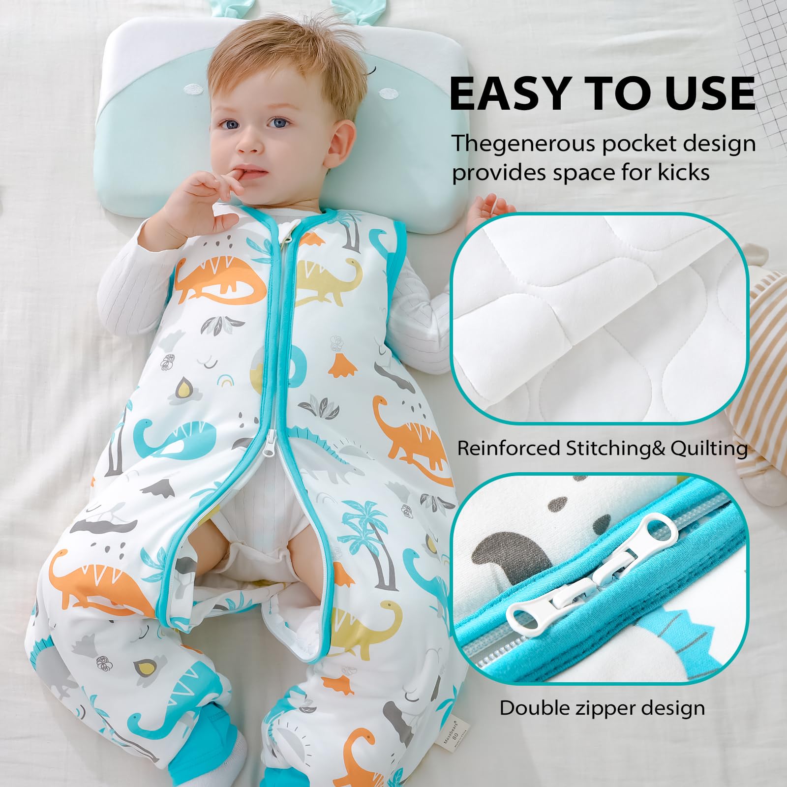 Mosebears Baby Sleep Sack with Feet，Baby Winter Sleep Sack for Toddler Thicken 2.5 TOG (3-4T Years, Baby height 38-42 inches)