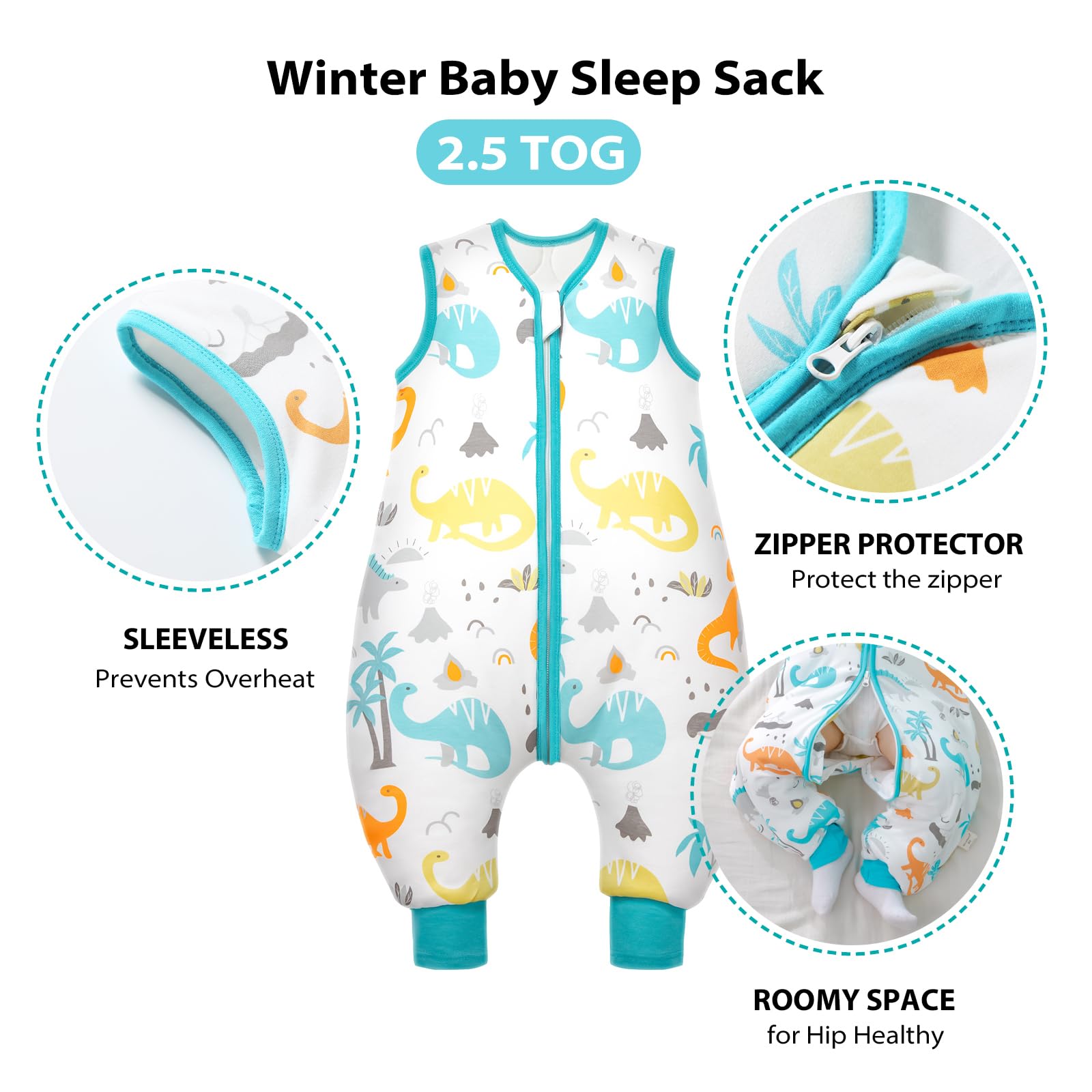 Mosebears Baby Sleep Sack with Feet，Baby Winter Sleep Sack for Toddler Thicken 2.5 TOG (3-4T Years, Baby height 38-42 inches)