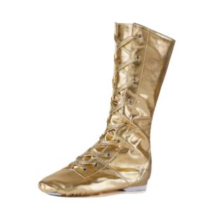 Jazz Dance Shoes Split Sole Men Dancing Sneakers High Top Boots for Women Gold 7.5 M US Women