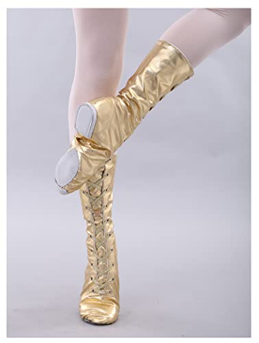 Jazz Dance Shoes Split Sole Men Dancing Sneakers High Top Boots for Women Gold 7.5 M US Women