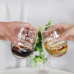 The Best Moms Get Promoted to Grandma Wine Glass Promoted to Grandma Wine Glass from Grandson Granddaughter Stemless Wine Glass for Grandma Mother's Day Birthday Christmas Gifts 15 Oz