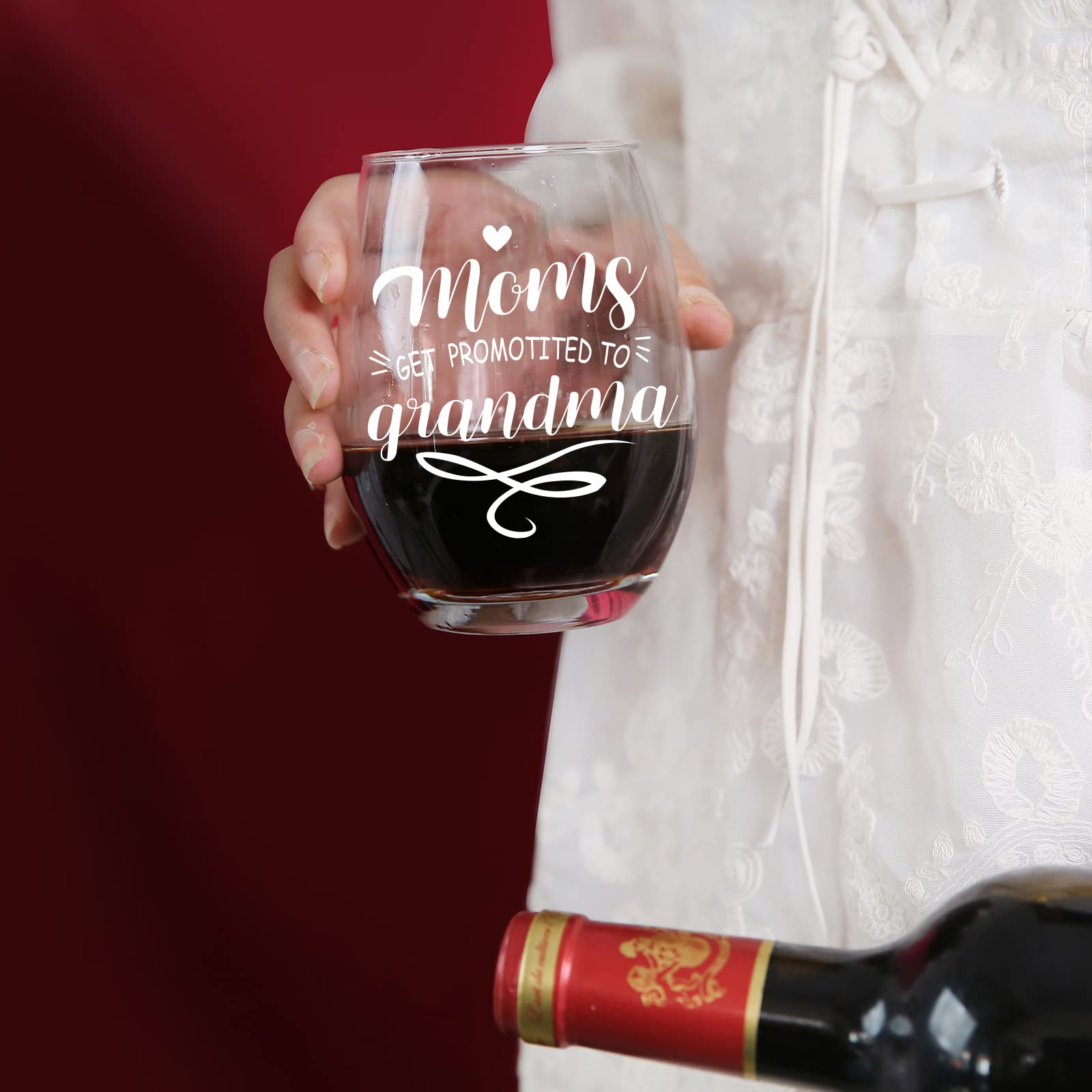 The Best Moms Get Promoted to Grandma Wine Glass Promoted to Grandma Wine Glass from Grandson Granddaughter Stemless Wine Glass for Grandma Mother's Day Birthday Christmas Gifts 15 Oz