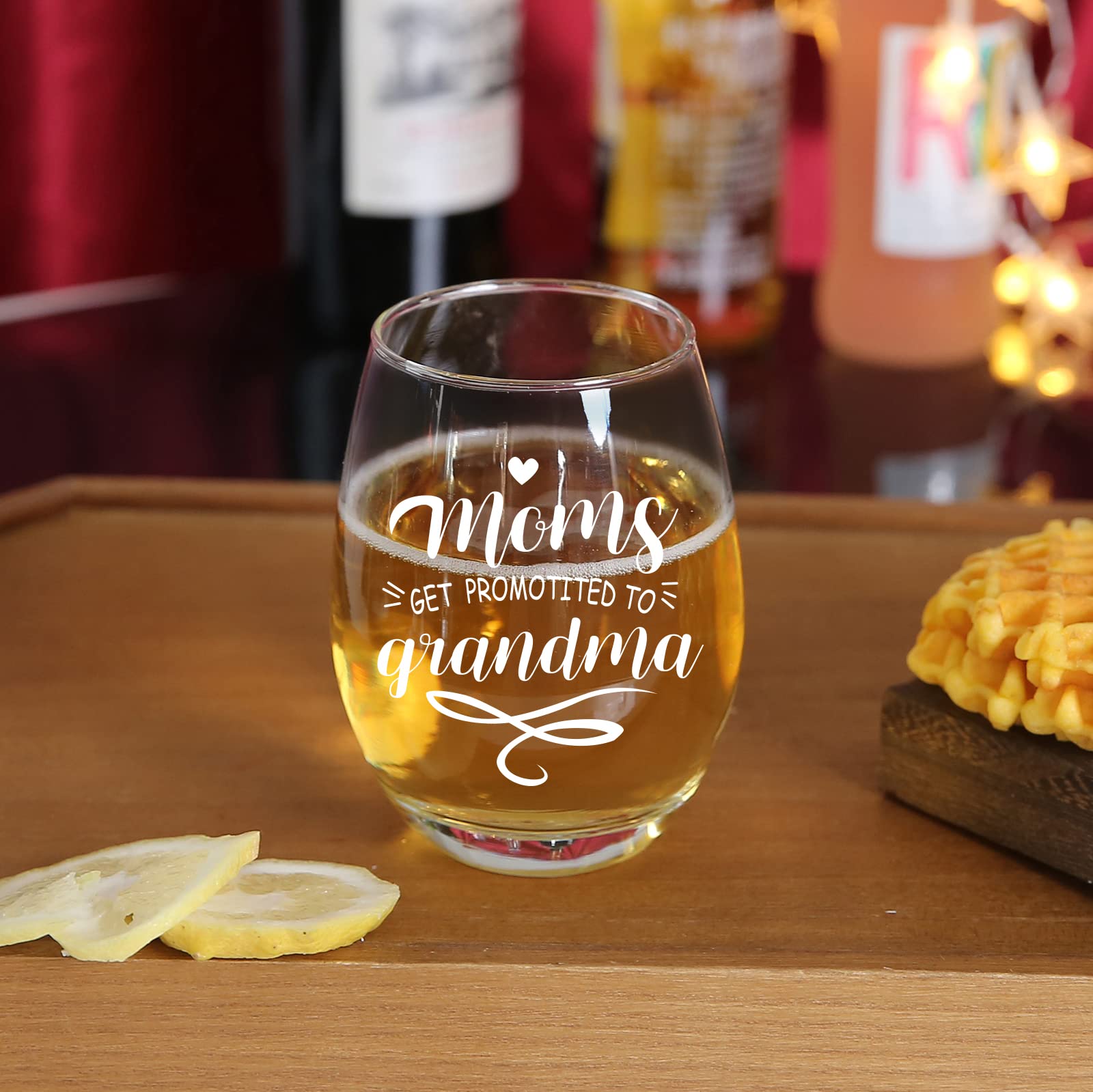 The Best Moms Get Promoted to Grandma Wine Glass Promoted to Grandma Wine Glass from Grandson Granddaughter Stemless Wine Glass for Grandma Mother's Day Birthday Christmas Gifts 15 Oz