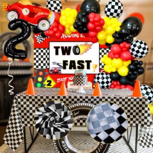 Two Fast Birthday Decorations, Racing Car Theme 2nd Birthday Party Decorations, Two Fast Cake Topper, Tablecloth, Balloons Garland, Two Fast Banner for Two Fast Two Curious Birthday Decorations