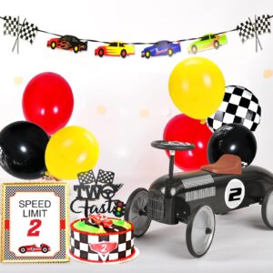 Two Fast Birthday Decorations, Racing Car Theme 2nd Birthday Party Decorations, Two Fast Cake Topper, Tablecloth, Balloons Garland, Two Fast Banner for Two Fast Two Curious Birthday Decorations