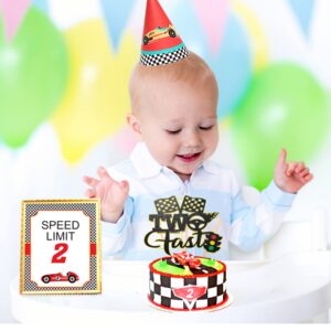 Two Fast Birthday Decorations, Racing Car Theme 2nd Birthday Party Decorations, Two Fast Cake Topper, Tablecloth, Balloons Garland, Two Fast Banner for Two Fast Two Curious Birthday Decorations