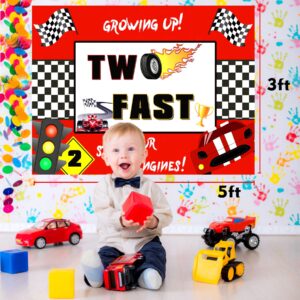 Two Fast Birthday Decorations, Racing Car Theme 2nd Birthday Party Decorations, Two Fast Cake Topper, Tablecloth, Balloons Garland, Two Fast Banner for Two Fast Two Curious Birthday Decorations