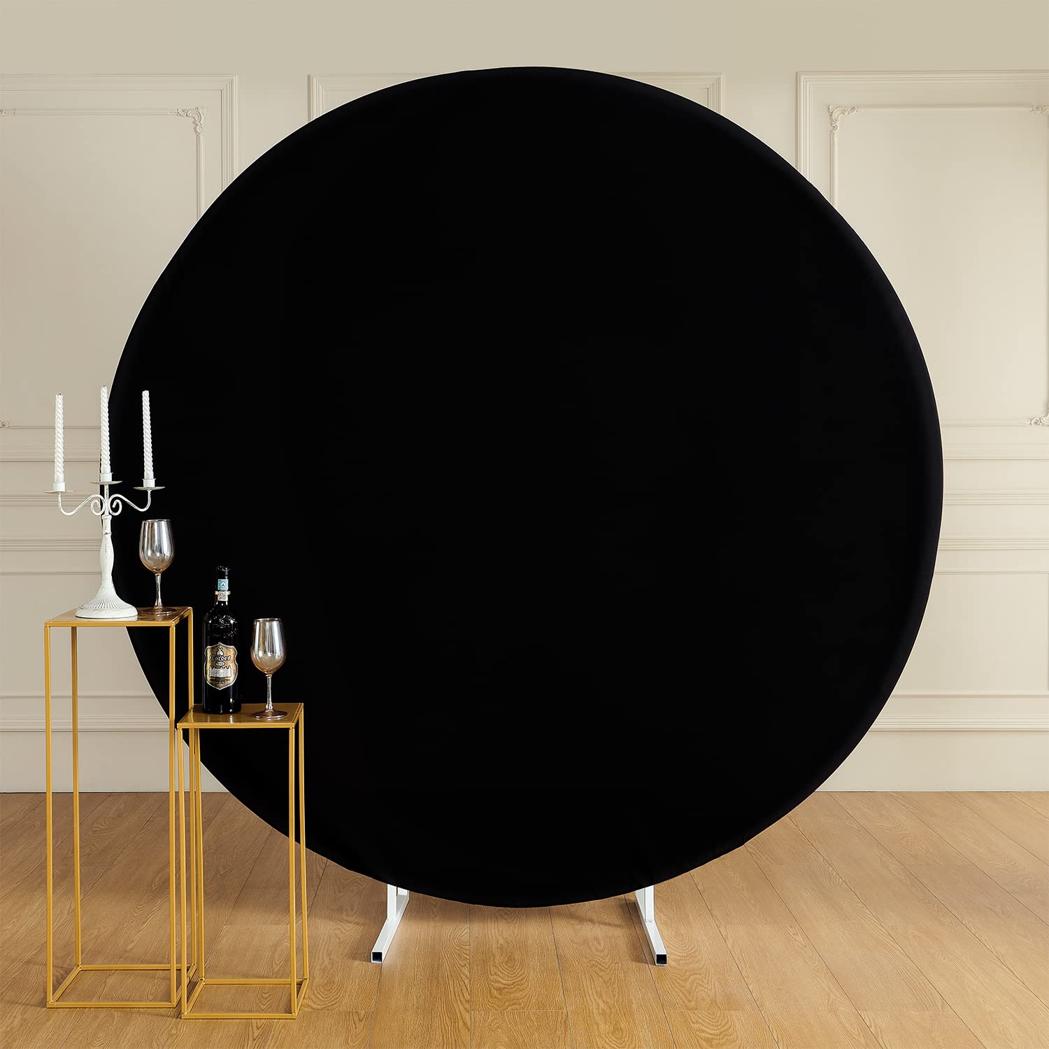 6.5ft Black Round Backdrop Cover for 6.5ft / 6.6ft Circle Stand, Wrinkle Free Stretchy Circle Arch Round Backdrop Cover for Party Wedding Birthday Baby Shower Photography