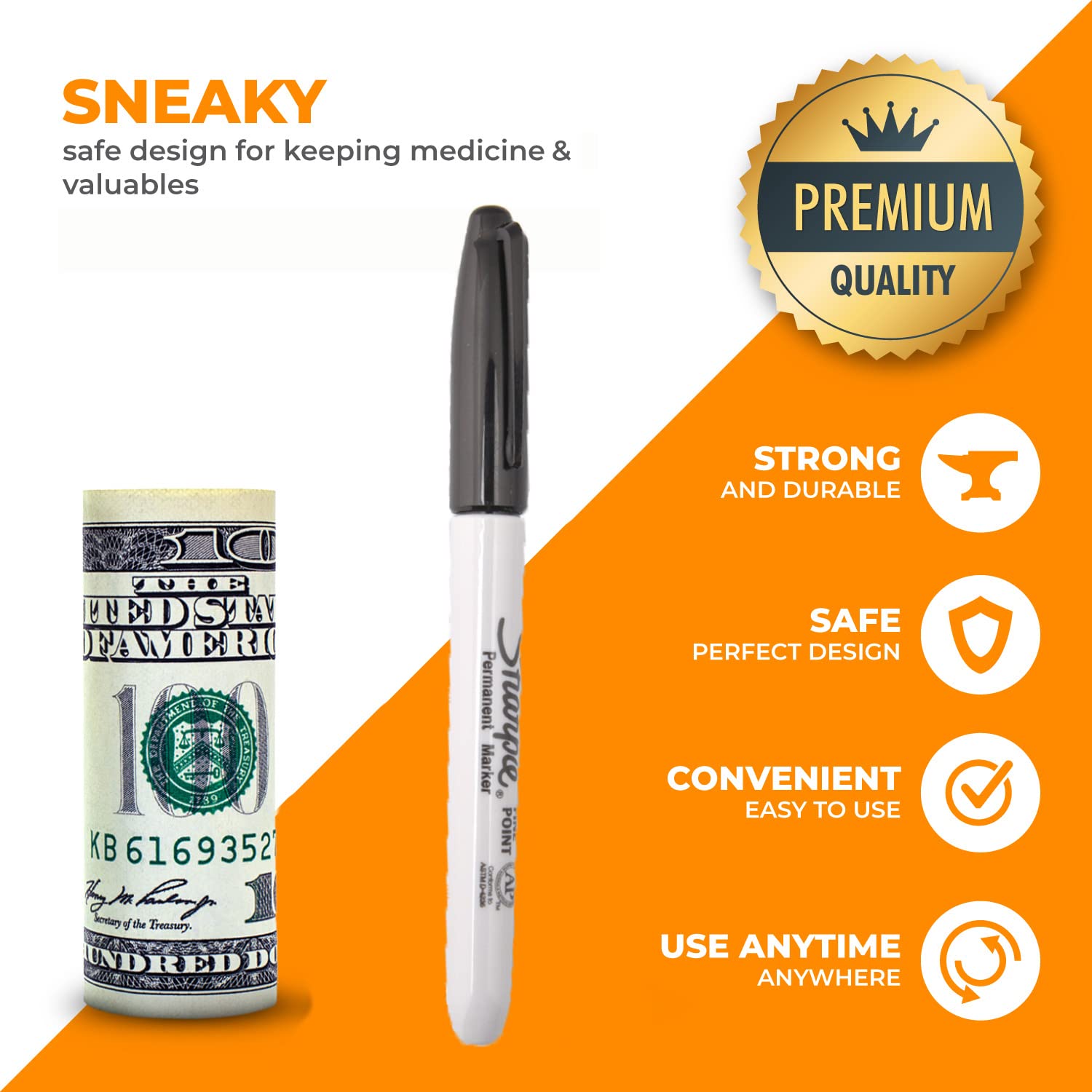 Fake Pen Diversion Safe - Hidden Secret Compartment Decoy Sharpie Pen Safe to Hide Money Jewelry Small Container To Keep Valuables Safe In Plain Sight Storage Hiding Containers Safes Marker Hider Pens