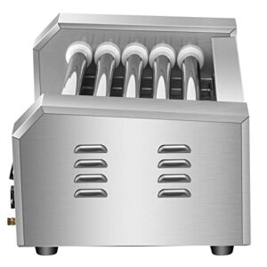 VEVOR Hot Dog Roller, 12 Hot Dog Capacity 5 Rollers, 750W Stainless Steel Cook Warmer Machine with Dual Temp Control, LED Light and Detachable Drip Tray, Sausage Grill Cooker for Kitchen Restaurant