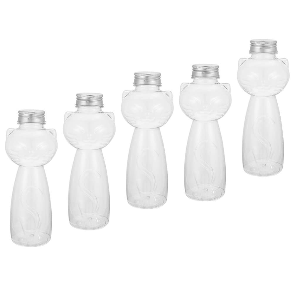 DOITOOL Reusable Bottles 5Pcs Clear Juice Bottles with Caps Cat Shaped Reusable Water Bottle Tea Container Empty Plastic Bottles for Juicing Smoothie Drinking and Other Beverages Smoothie Bottle