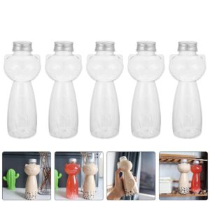 DOITOOL Reusable Bottles 5Pcs Clear Juice Bottles with Caps Cat Shaped Reusable Water Bottle Tea Container Empty Plastic Bottles for Juicing Smoothie Drinking and Other Beverages Smoothie Bottle