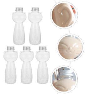 DOITOOL Reusable Bottles 5Pcs Clear Juice Bottles with Caps Cat Shaped Reusable Water Bottle Tea Container Empty Plastic Bottles for Juicing Smoothie Drinking and Other Beverages Smoothie Bottle