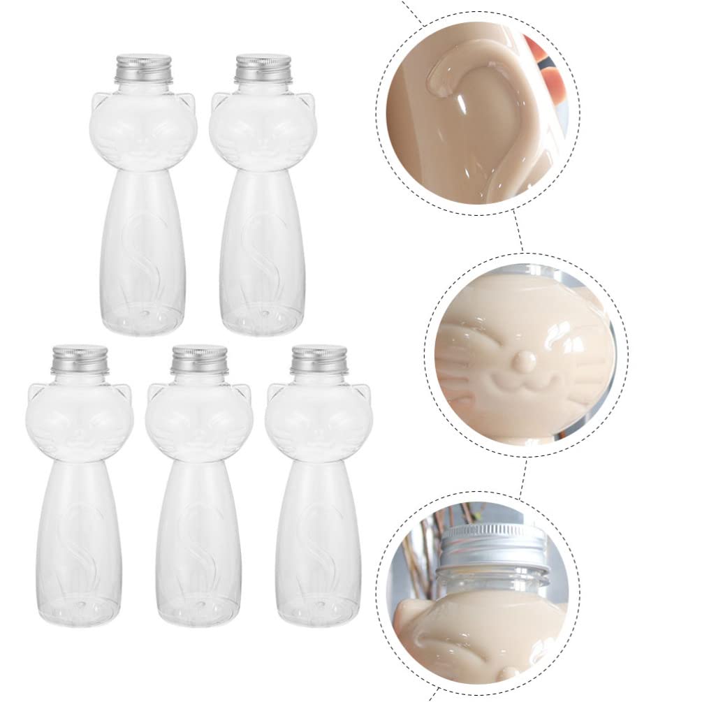 DOITOOL Reusable Bottles 5Pcs Clear Juice Bottles with Caps Cat Shaped Reusable Water Bottle Tea Container Empty Plastic Bottles for Juicing Smoothie Drinking and Other Beverages Smoothie Bottle