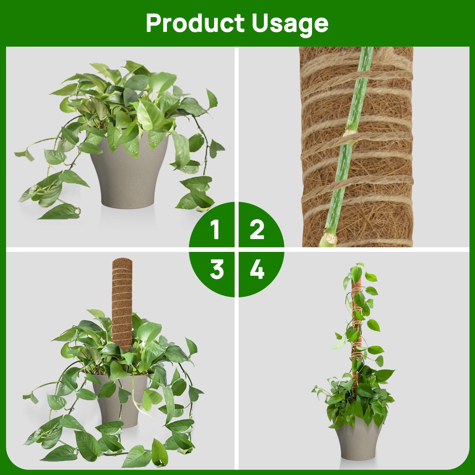 Sukh Moss Totem Pole - Moss Pole for Plants Monstera 2 Pcs 15.7 Inch Coco Coir Pole for Climbing Indoor Potted Plants Training Grow Upwards with Jute String Moss Stick for Plant Support Extension