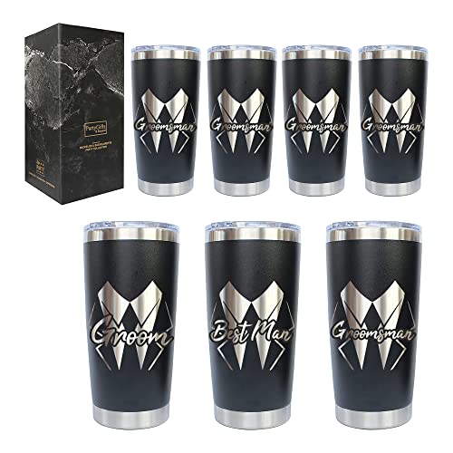 PartyGifts&beyond 7Packs Groomsmen Gifts Tumbler and Team Groom Cups Tumblers 20 OZ Stainless Steel Tumbler with Lid and Straw Tumbler Cups for Wedding and Bachelor Party Gift(LJ-Squiggle)