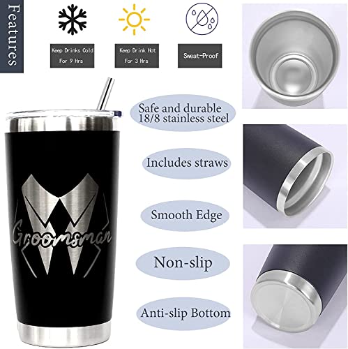 PartyGifts&beyond 7Packs Groomsmen Gifts Tumbler and Team Groom Cups Tumblers 20 OZ Stainless Steel Tumbler with Lid and Straw Tumbler Cups for Wedding and Bachelor Party Gift(LJ-Squiggle)