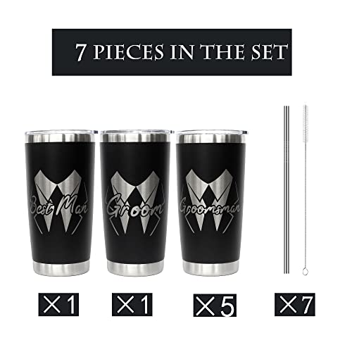 PartyGifts&beyond 7Packs Groomsmen Gifts Tumbler and Team Groom Cups Tumblers 20 OZ Stainless Steel Tumbler with Lid and Straw Tumbler Cups for Wedding and Bachelor Party Gift(LJ-Squiggle)