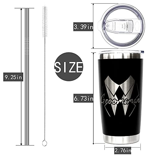 PartyGifts&beyond 7Packs Groomsmen Gifts Tumbler and Team Groom Cups Tumblers 20 OZ Stainless Steel Tumbler with Lid and Straw Tumbler Cups for Wedding and Bachelor Party Gift(LJ-Squiggle)