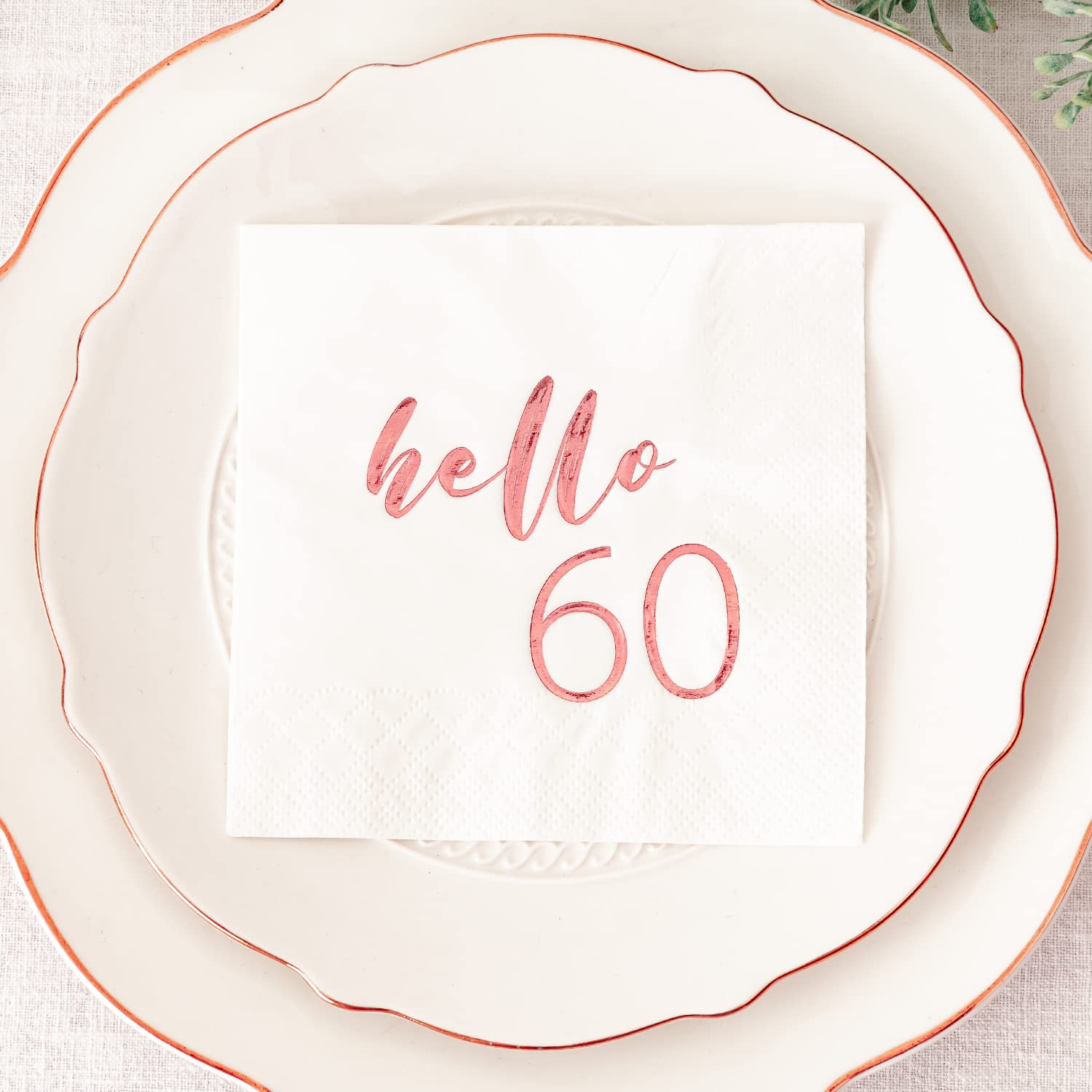 Crisky Rose Gold Hello 60 Cocktail Napkins for Women 60th Birthday Decorations, 3-Ply 60th Birthday Disposable Cake Beverage Dessert Napkins, 50 Pcs