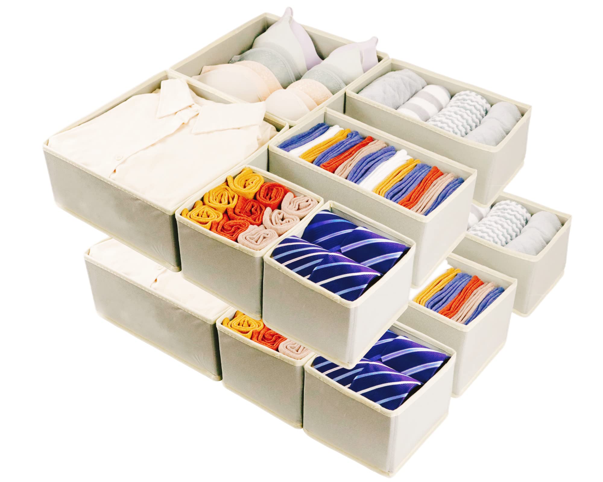 12 Pack Drawer Organizers, Drawer Dividers Storage Bins, Foldable Drawer Organizers for Clothing, Cloth Clothes Drawer Organizer for Underwear,Folded Clothes,Baby Clothing,Socks,Bra,Towels,Ties