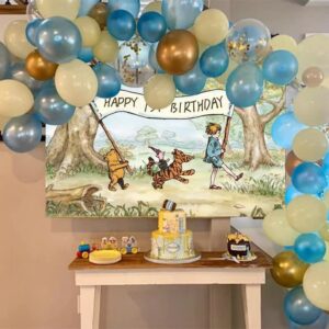 Winnie Backdrop Happy 1 st Birthday Photography Background Pooh Baby Shower Decorations 57 x 37 Inch Banner for Kids First Birthday Party Supplies Favors