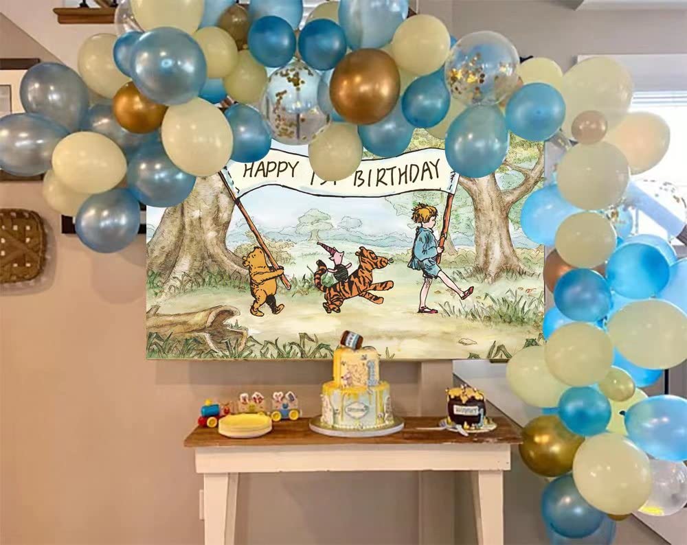 Winnie Backdrop Happy 1 st Birthday Photography Background Pooh Baby Shower Decorations 57 x 37 Inch Banner for Kids First Birthday Party Supplies Favors