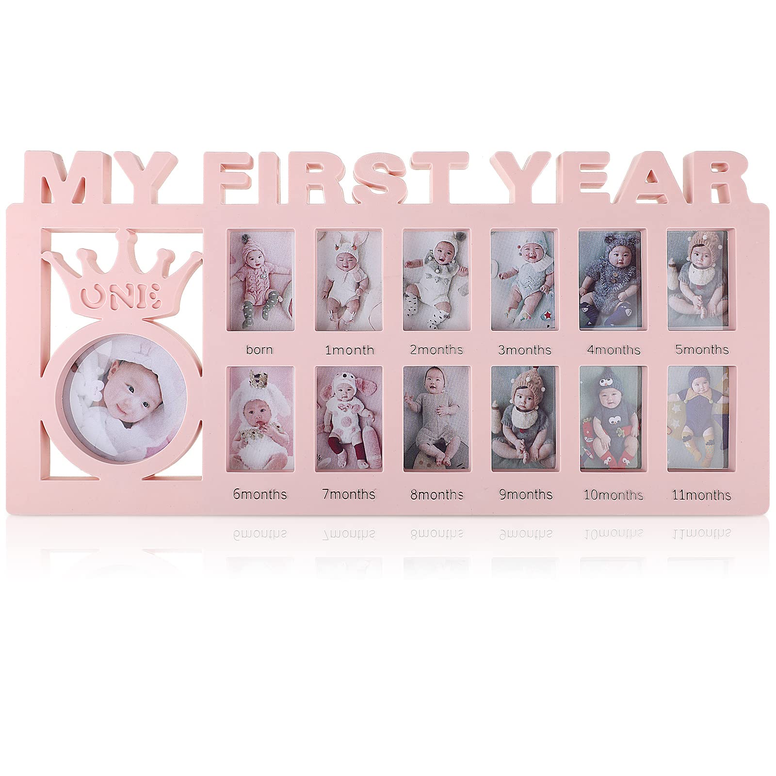 Newborn Baby Picture Frame My First Year Frame Baby Photo Frame 12 Month Baby Keepsake Frames Monthly Milestone Desktop Picture Frame for Photo Memories Baby 1st Birthday Mothers Day Gift (Pink)