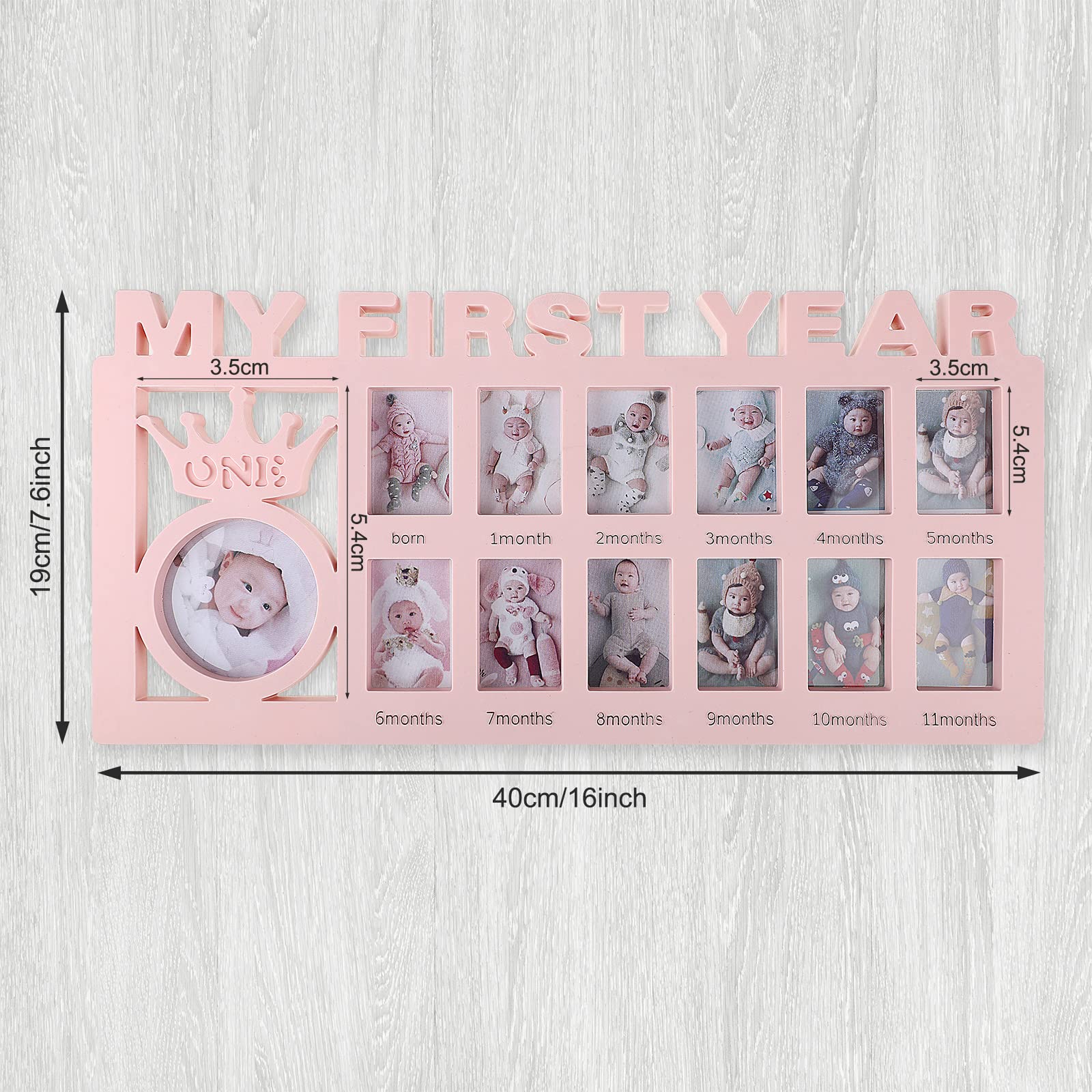 Newborn Baby Picture Frame My First Year Frame Baby Photo Frame 12 Month Baby Keepsake Frames Monthly Milestone Desktop Picture Frame for Photo Memories Baby 1st Birthday Mothers Day Gift (Pink)