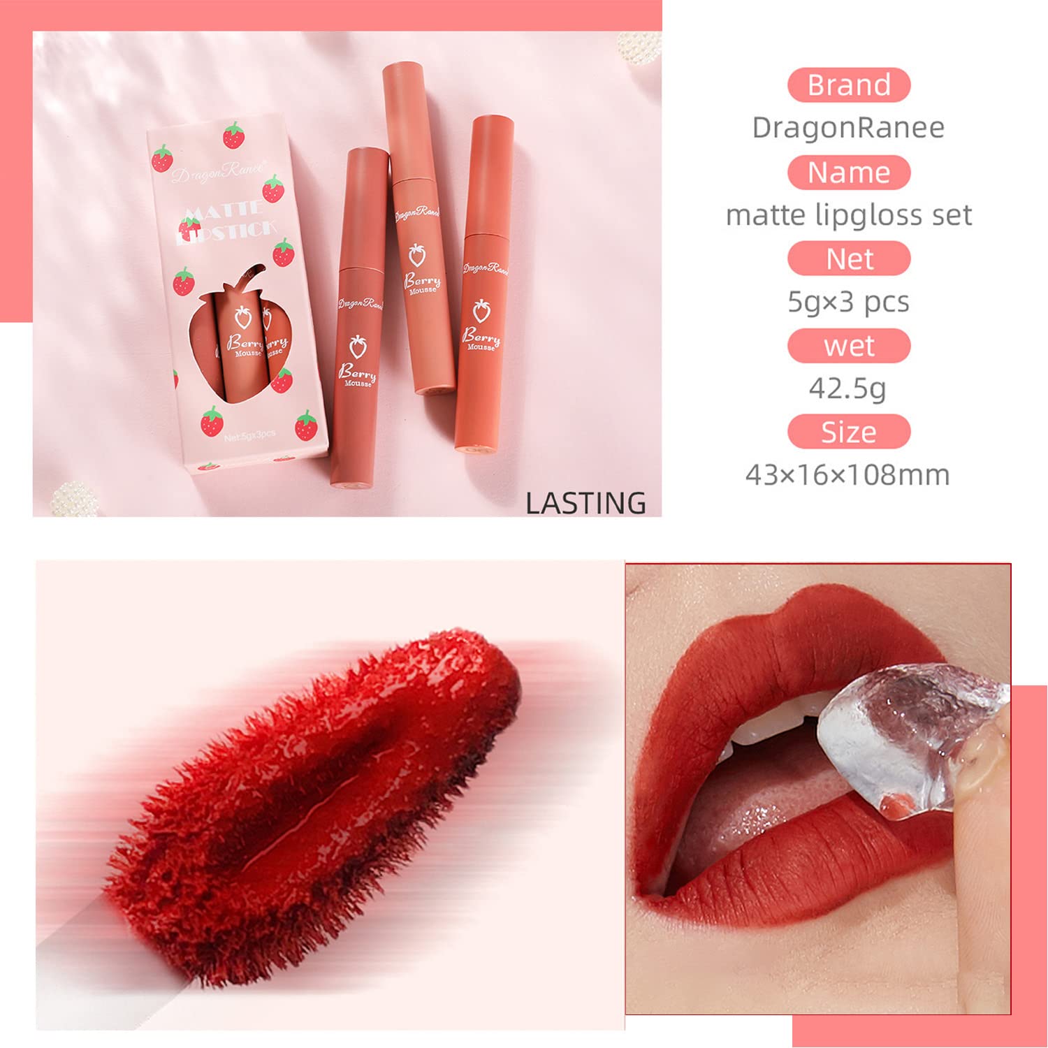 Plumping Lip Oil, Hydrating Lip Gloss Tinted Lip Balm Lip Care Transparent Toot Lip Oil Balm Care Lightening Nourishing Lip Glow Oil Non-sticky Big Brush Head Repairing Head Primer Lip Tint (CHERRY)