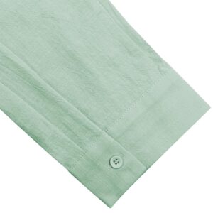 JEKAOYI Button Down Linen Shirts for Men Casual Long Sleeve Regular Fit Cotton Beach Shirts with Pocket Mint Green