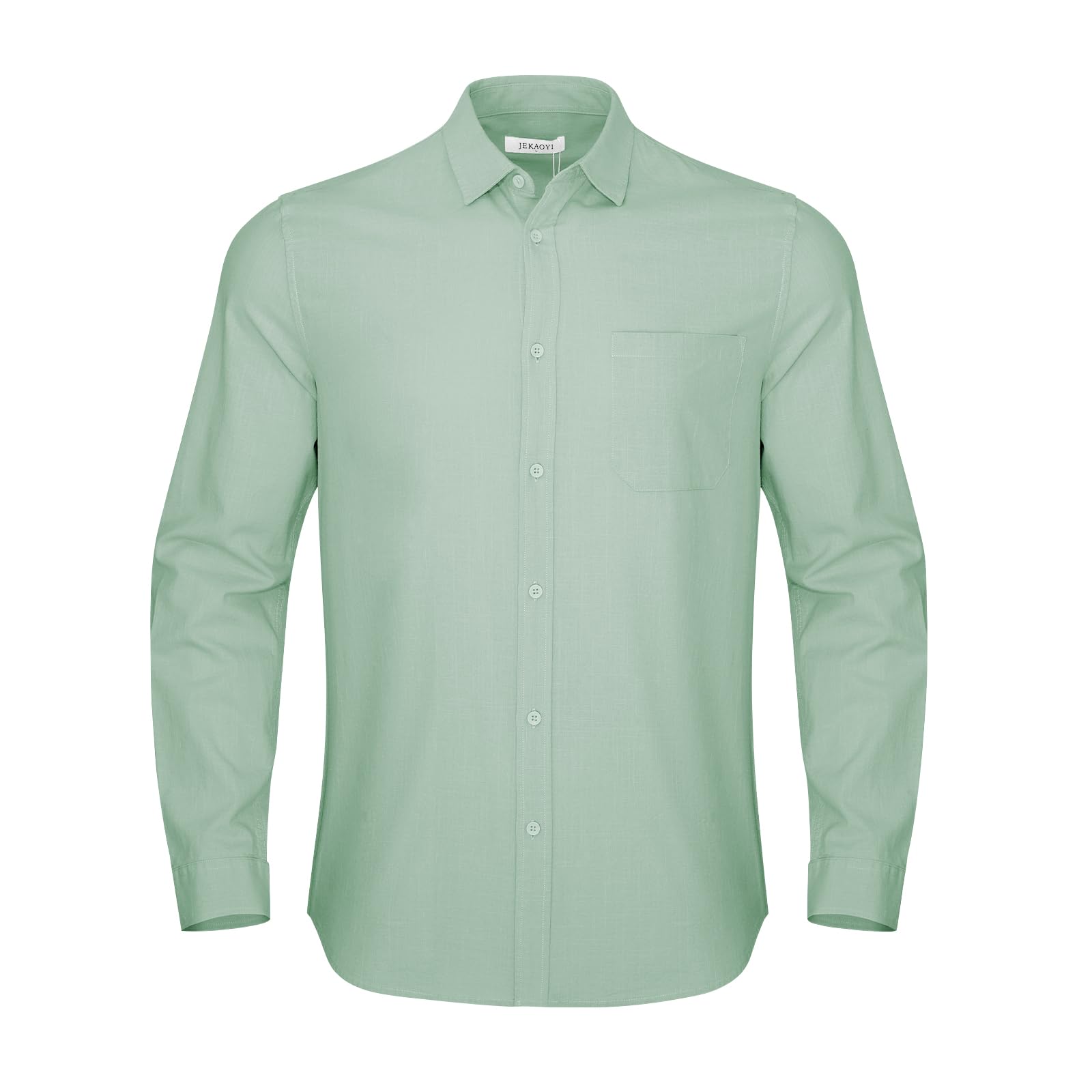 JEKAOYI Button Down Linen Shirts for Men Casual Long Sleeve Regular Fit Cotton Beach Shirts with Pocket Mint Green