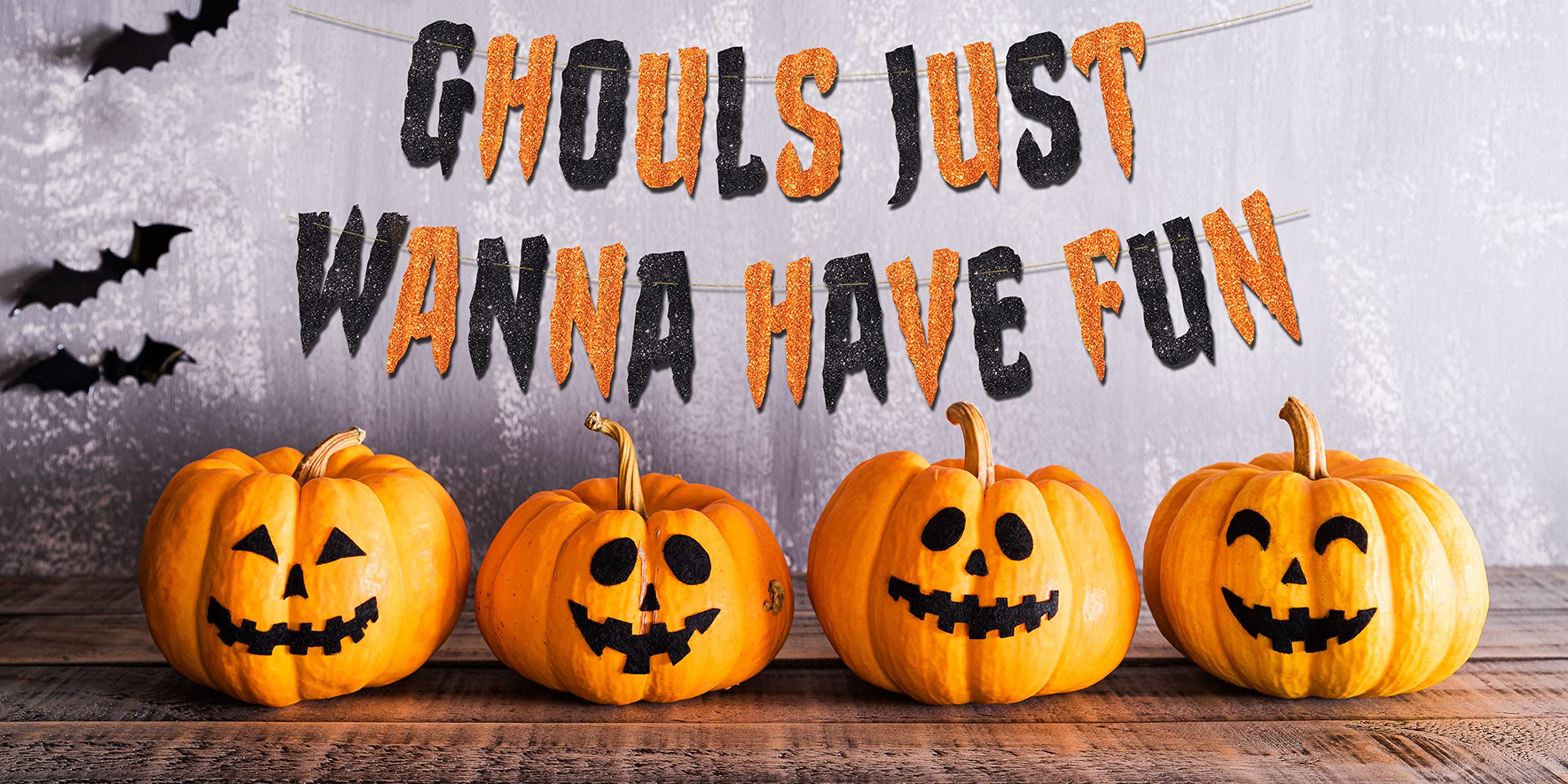 Ghouls Just Wanna Have Fun Glitter Banner - Halloween Themed Party Supplies, Haunted House Decorations