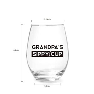 Jogskeor Grandpa's Sippy Cup Wine Glass For Christmas Birthday Fathers Day Clear Stemless Wine Glass Grandpa Funny Gifts For Grandpa From grandchildren granddaughter Daughter Son Wine Glasses 15oz