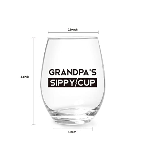 Jogskeor Grandpa's Sippy Cup Wine Glass For Christmas Birthday Fathers Day Clear Stemless Wine Glass Grandpa Funny Gifts For Grandpa From grandchildren granddaughter Daughter Son Wine Glasses 15oz