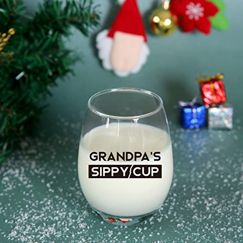 Jogskeor Grandpa's Sippy Cup Wine Glass For Christmas Birthday Fathers Day Clear Stemless Wine Glass Grandpa Funny Gifts For Grandpa From grandchildren granddaughter Daughter Son Wine Glasses 15oz