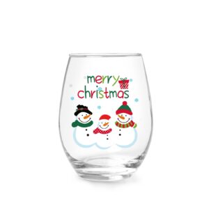 merry christmas wine glass, 15 oz new year gift snowman stemless wine glass for friends dad mom women men christmas wedding party winter holiday birthday party