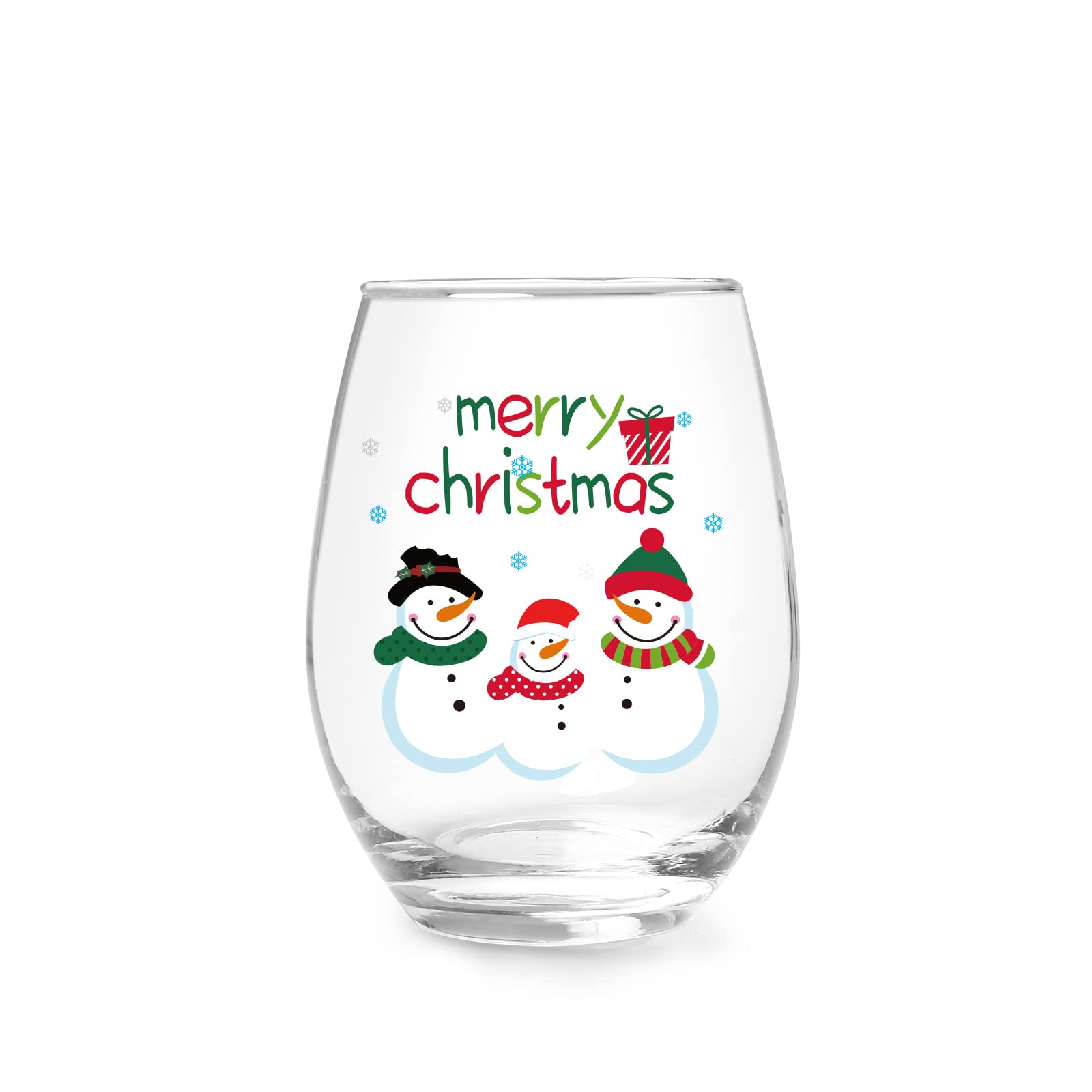 Merry Christmas Wine Glass, 15 Oz New Year Gift Snowman Stemless Wine Glass for Friends Dad Mom Women Men Christmas Wedding Party Winter Holiday Birthday Party