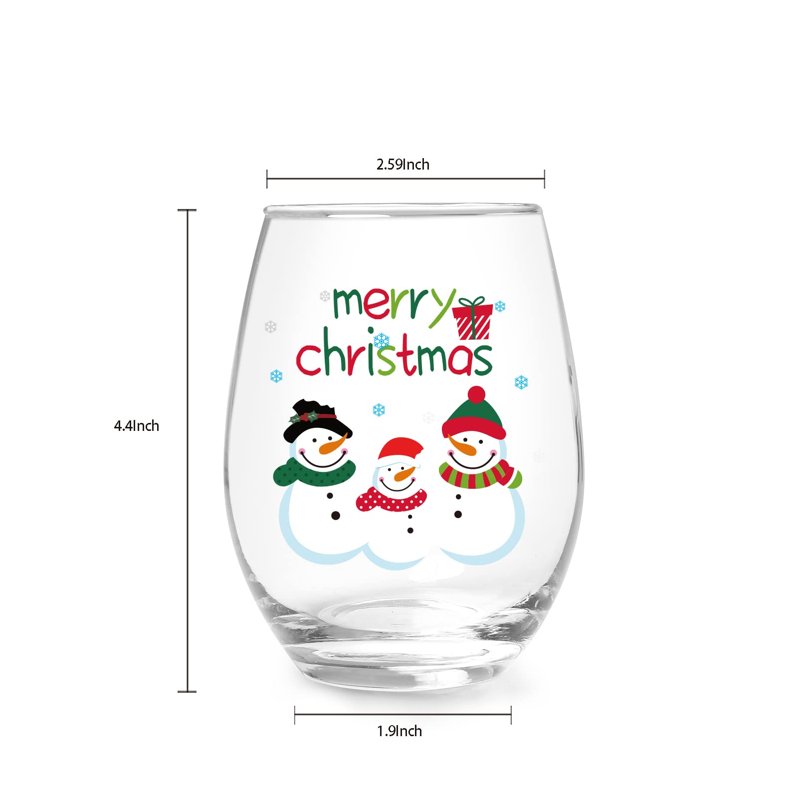 Merry Christmas Wine Glass, 15 Oz New Year Gift Snowman Stemless Wine Glass for Friends Dad Mom Women Men Christmas Wedding Party Winter Holiday Birthday Party