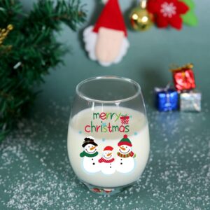 Merry Christmas Wine Glass, 15 Oz New Year Gift Snowman Stemless Wine Glass for Friends Dad Mom Women Men Christmas Wedding Party Winter Holiday Birthday Party